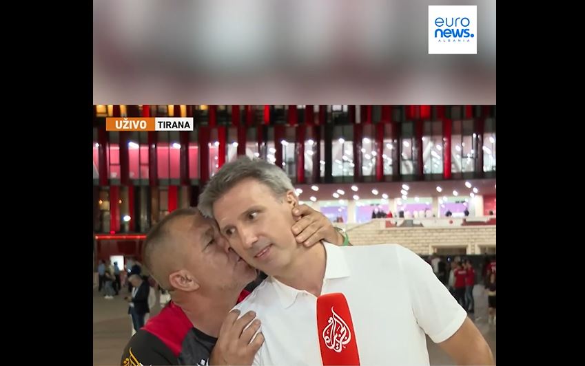 Viral Video: Albanian Fan Kisses Serbian Journalist Live on Air Outside ...